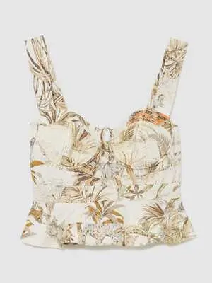 REISS Cotton Safari Print Bustier Top