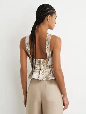 REISS Cotton Safari Print Bustier Top