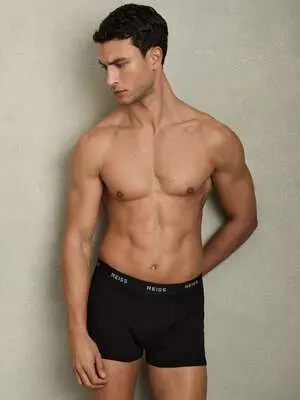 REISS Heller Three Pack Organic Cotton Boxers Plain - Black
