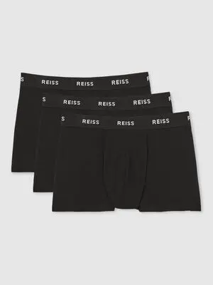 REISS Heller Three Pack Organic Cotton Boxers Plain - Black