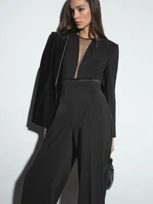 REISS Plunge-neck Split-sleeve Jumpsuit