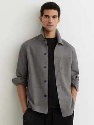 REISS Wool-blend Patch-pocket Overshirt - Soft Grey
