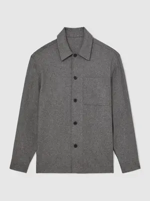 REISS Wool-blend Patch-pocket Overshirt - Soft Grey