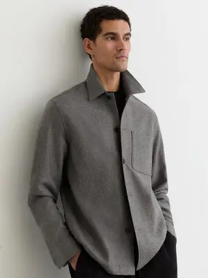 REISS Wool-blend Patch-pocket Overshirt - Soft Grey