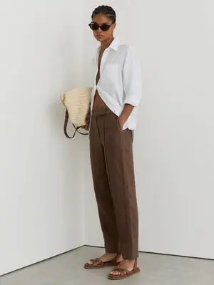 REISS Mila Linen Wave-trimmed Trousers - Brown