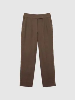 REISS Mila Linen Wave-trimmed Trousers - Brown