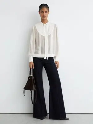 REISS Georgette Tie-neck Beaded Blouse - Ivory