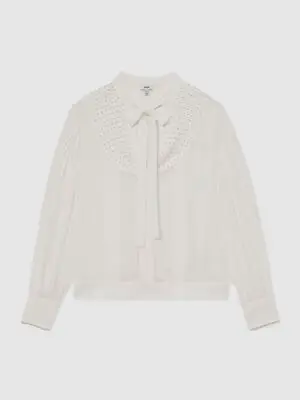 REISS Georgette Tie-neck Beaded Blouse