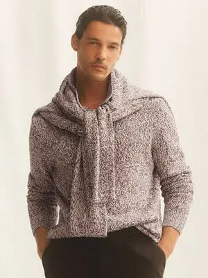 REISS White & Camel Cotton-blend Marled Half-zip Polo Jumper