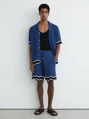 REISS Cotton-blend Wave-knit Tipped Shorts - Blue
