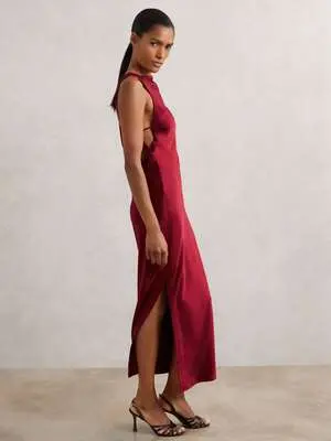 REISS Alula Draped Open-back Midi Dress - Red