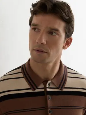 REISS Stripe Knit Half-button Polo Shirt