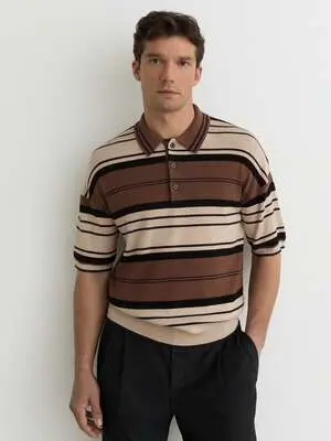 REISS Stripe Knit Half-button Polo Shirt