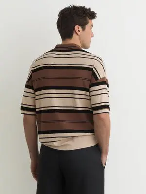 REISS Stripe Knit Half-button Polo Shirt