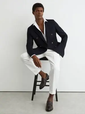 REISS Wool Herringbone Double-breasted Blazer Tailored-fit
