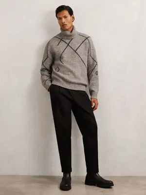 REISS Wool-blend Roll-neck Argyle Jumper