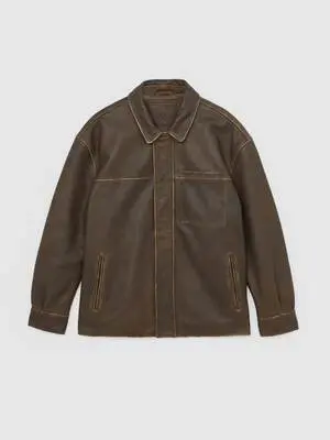 REISS Monogram Embossed Leather Jacket Relaxed-fit