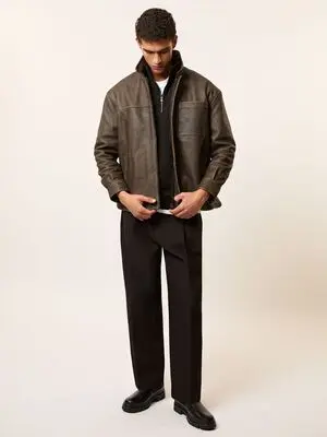 REISS Monogram Embossed Leather Jacket Relaxed-fit