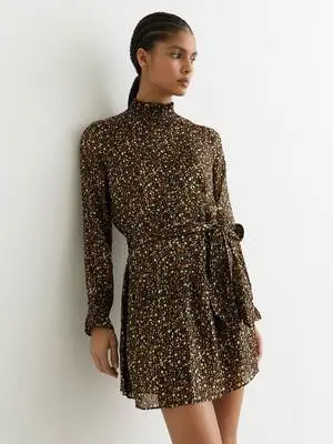 REISS Darci Floral Metallic Flippy Mini Dress - Black