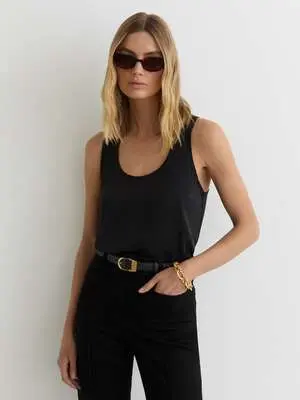 REISS Silk-front Cami Top - Black