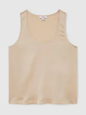 REISS Silk-front Cami Top - Neutral