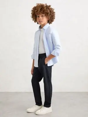 REISS 9-13 Yrs Slim-fit Pleated Trouser - Navy