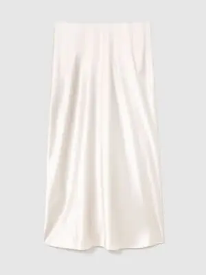 REISS Silk Slip Midi Skirt - Silver