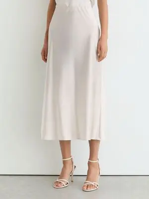 REISS Silk Slip Midi Skirt - Silver