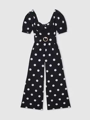 REISS Linen Polka-dot Wide-leg Jumpsuit