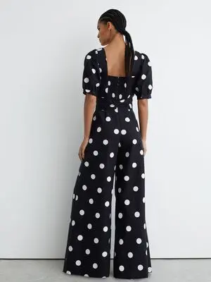REISS Linen Polka-dot Wide-leg Jumpsuit