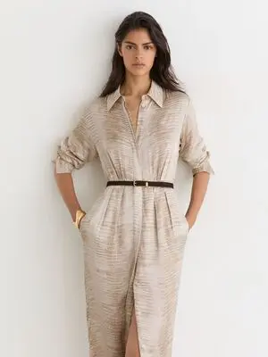 REISS Snake-print Belted Midi Shirt Dress