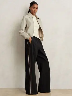REISS Side-stripe Wide-leg Trousers - Black