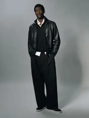 REISS Grained-leather Zip-through Jacket