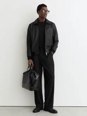 REISS Grained-leather Zip-through Jacket