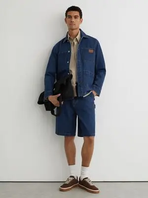 REISS Monogram-patch Relaxed Denim Overshirt