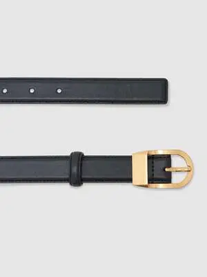 REISS Hazel Leather Belt With Curved Buckle - Navy