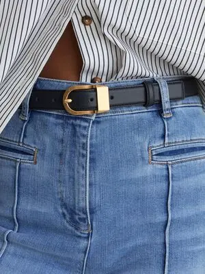 REISS Hazel Leather Belt With Curved Buckle - Navy
