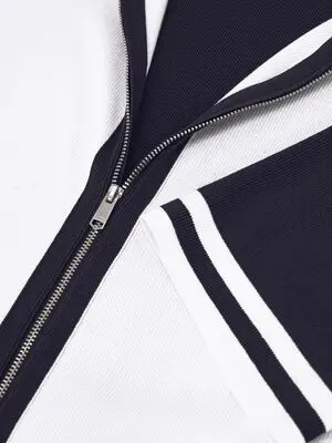 REISS Optic White & Navy Colour-block Zip-through Knit Shirt