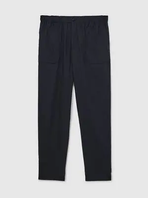 REISS Cotton-blend Lightweight Tapered Trousers - Navy