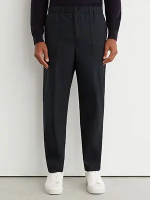 REISS Cotton-blend Lightweight Tapered Trousers - Navy
