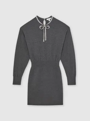 REISS Wool Crystal Bow Mini Dress