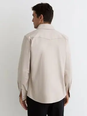 REISS Cotton-twill Twin-pocket Overshirt With Stretch - Stone