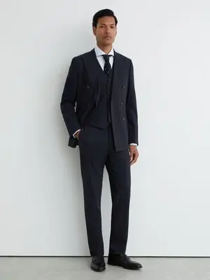 REISS Belmont Single-breasted Wool Blend Waistcoat - Navy