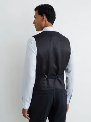 REISS Belmont Single-breasted Wool Blend Waistcoat - Navy