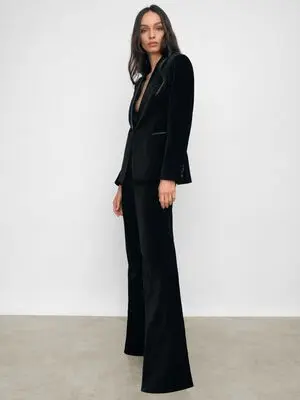 REISS Velvet Flared Trousers - Black