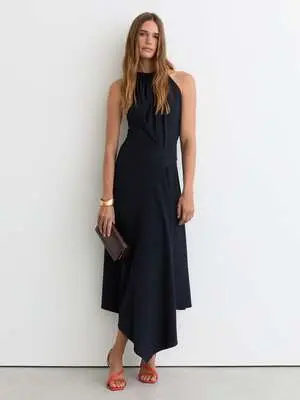 REISS Draped Halterneck Midi Dress - Navy
