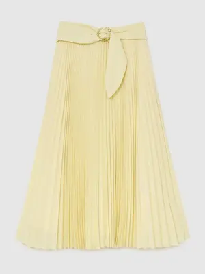 REISS Pleated Belted Midi Skirt
