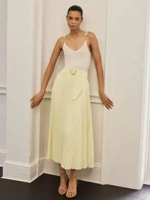 REISS Pleated Belted Midi Skirt