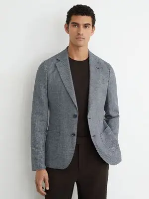 REISS Houndstooth Single-breasted Blazer Cotton-blend Tailored-fit