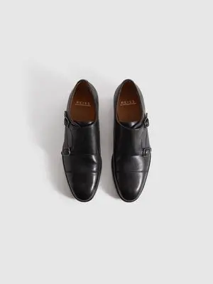 REISS Leather Double Monk Strap Shoes